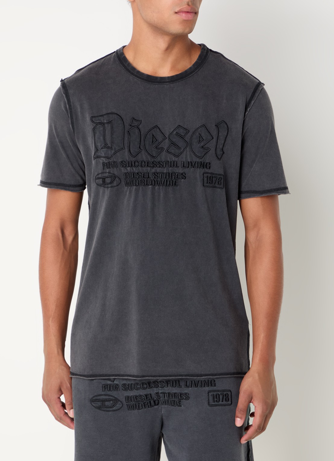 Diesel T-Rawjust T-shirt met logoborduring • Grijs • de Bijenkorf