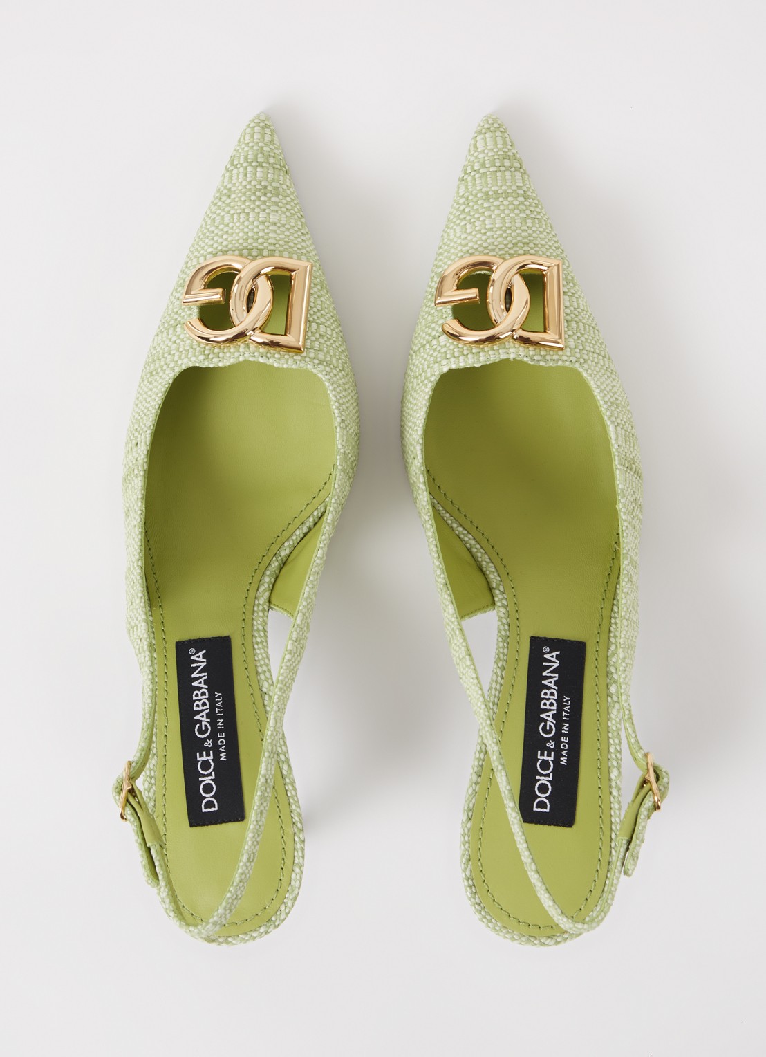 Dolce & Gabbana Lollo slingback van raffia met logo • Lichtgroen • de ...