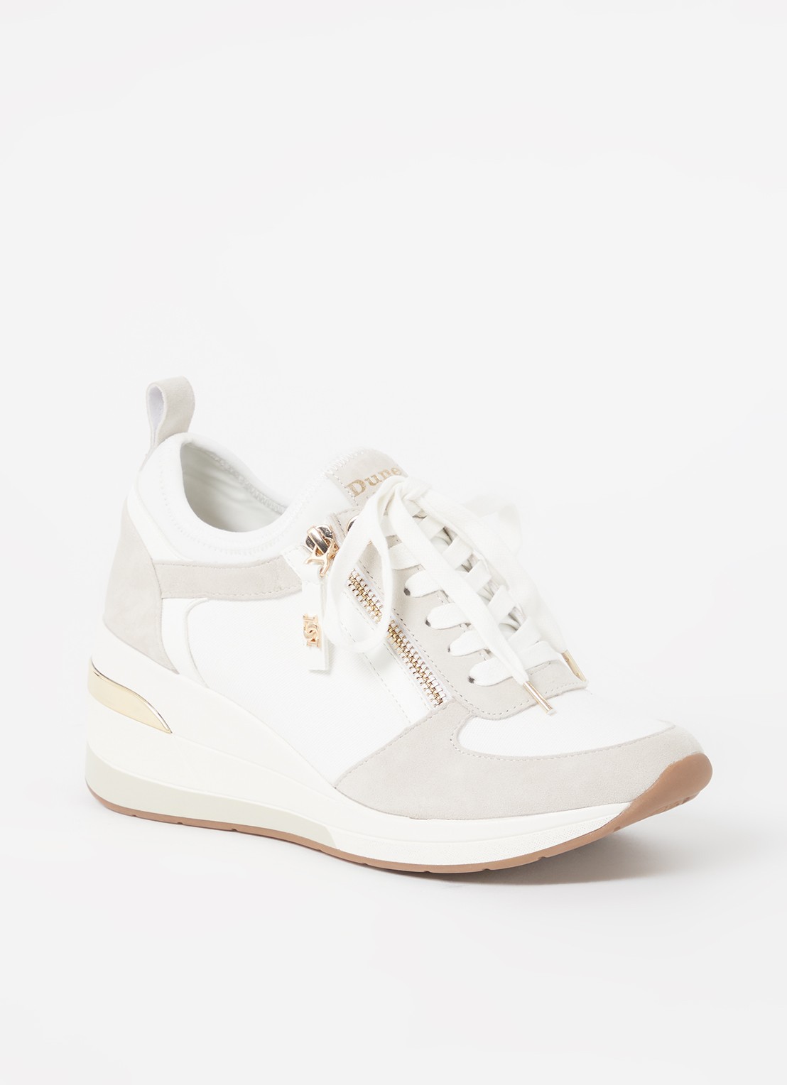 Dune London Eilin sneakerwedge van leer met suède details • Wit • de ...
