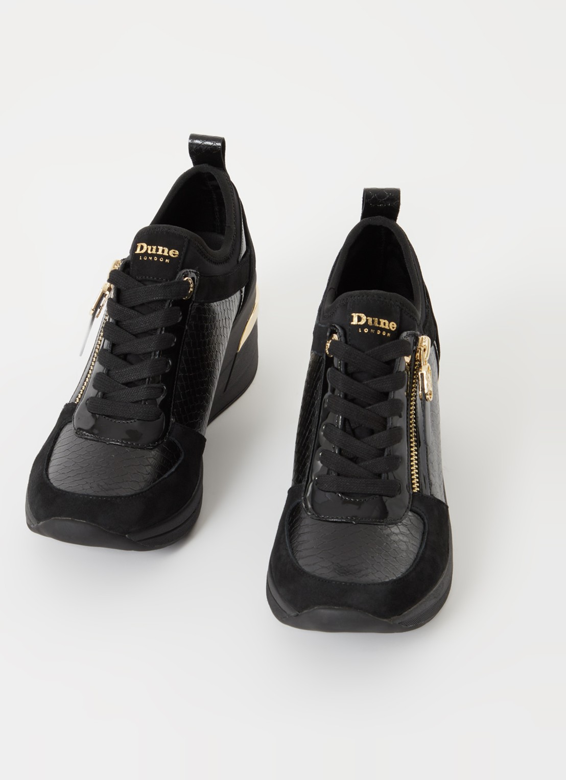 Dune London Eiline sneakerwedge van leer • Zwart • de Bijenkorf