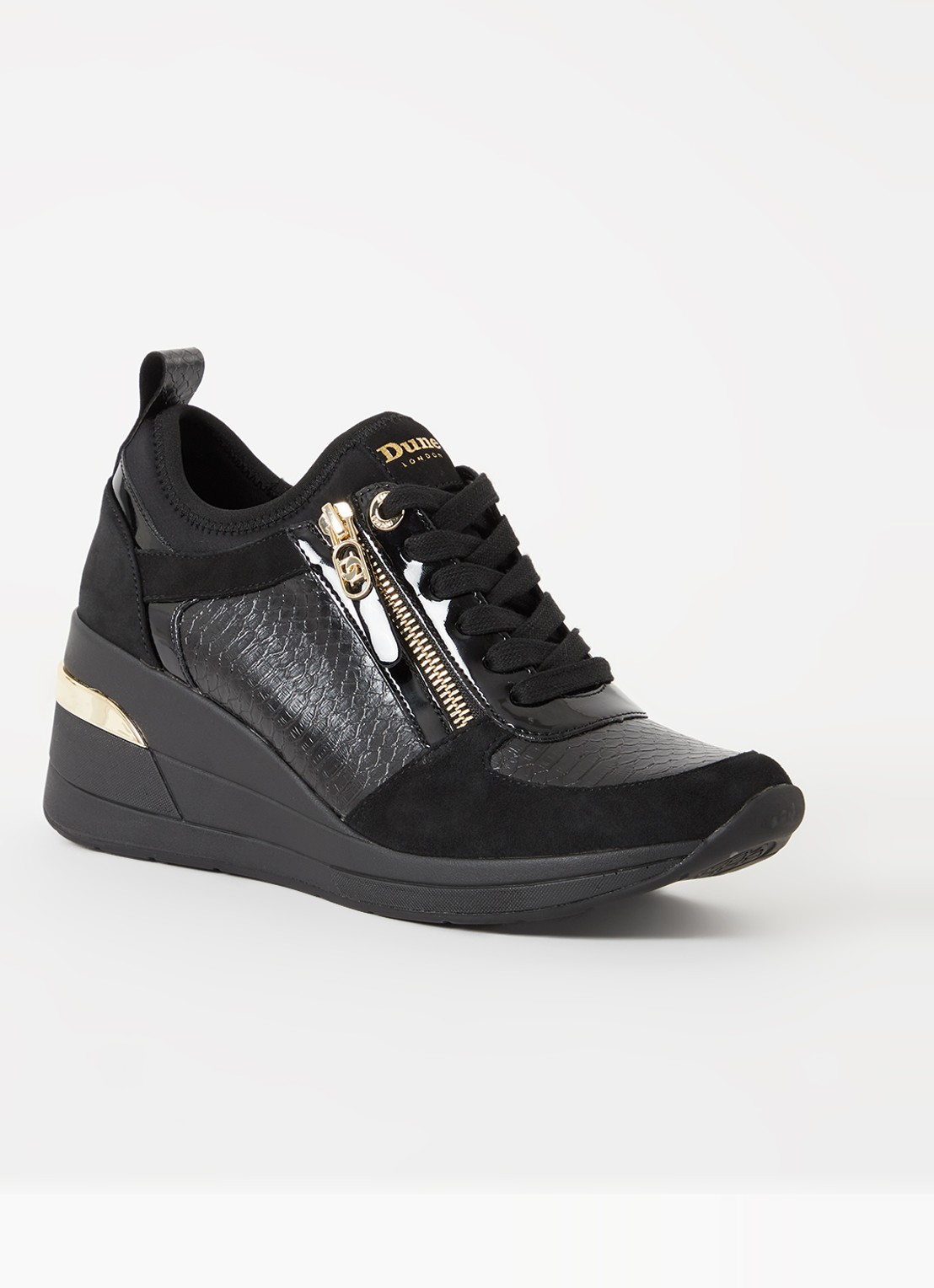 Dune London Eiline sneakerwedge van leer • Zwart • de Bijenkorf
