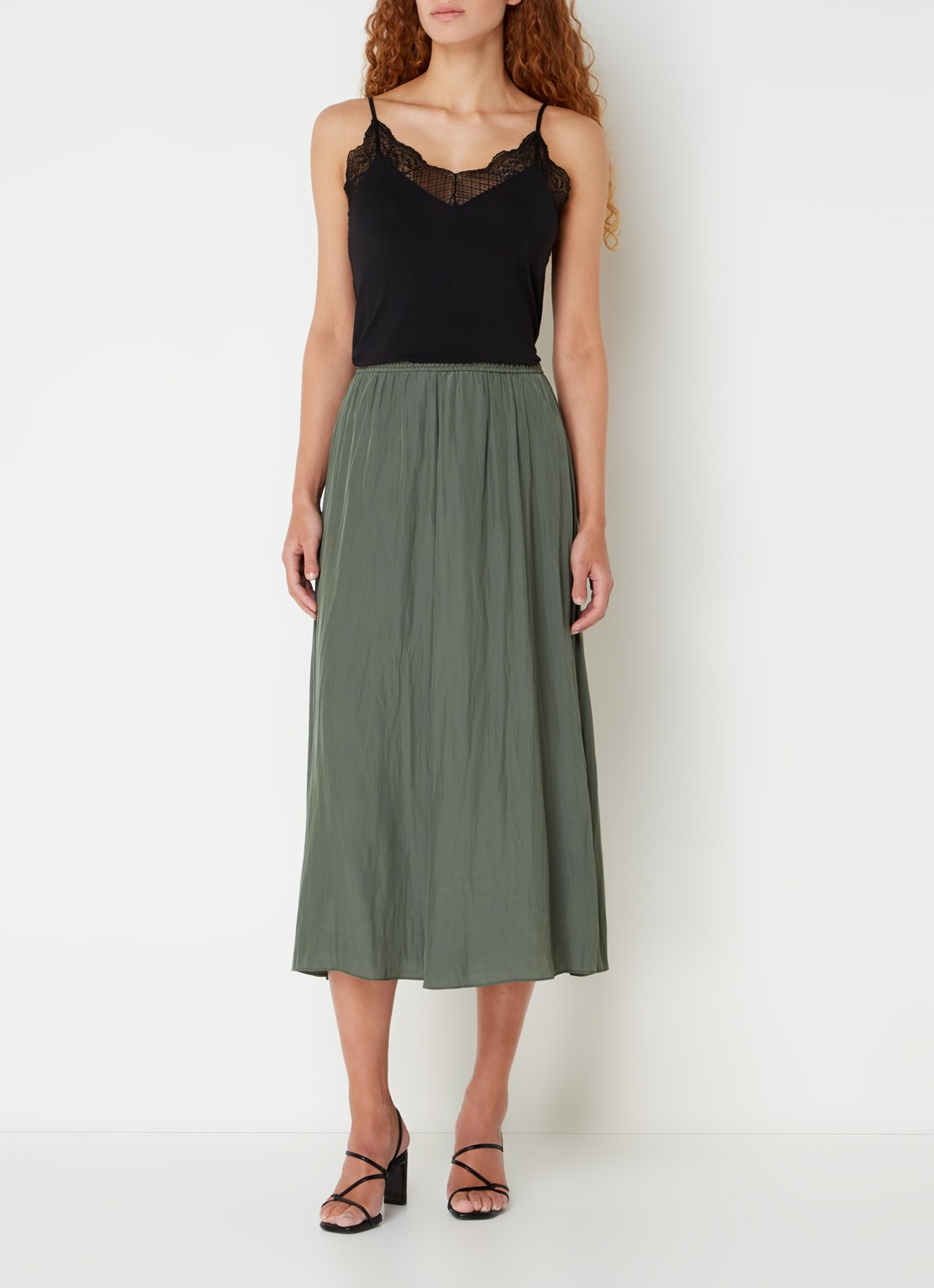 Gerard Darel Denisa midi rok met plooien • Bronsgroen • de Bijenkorf