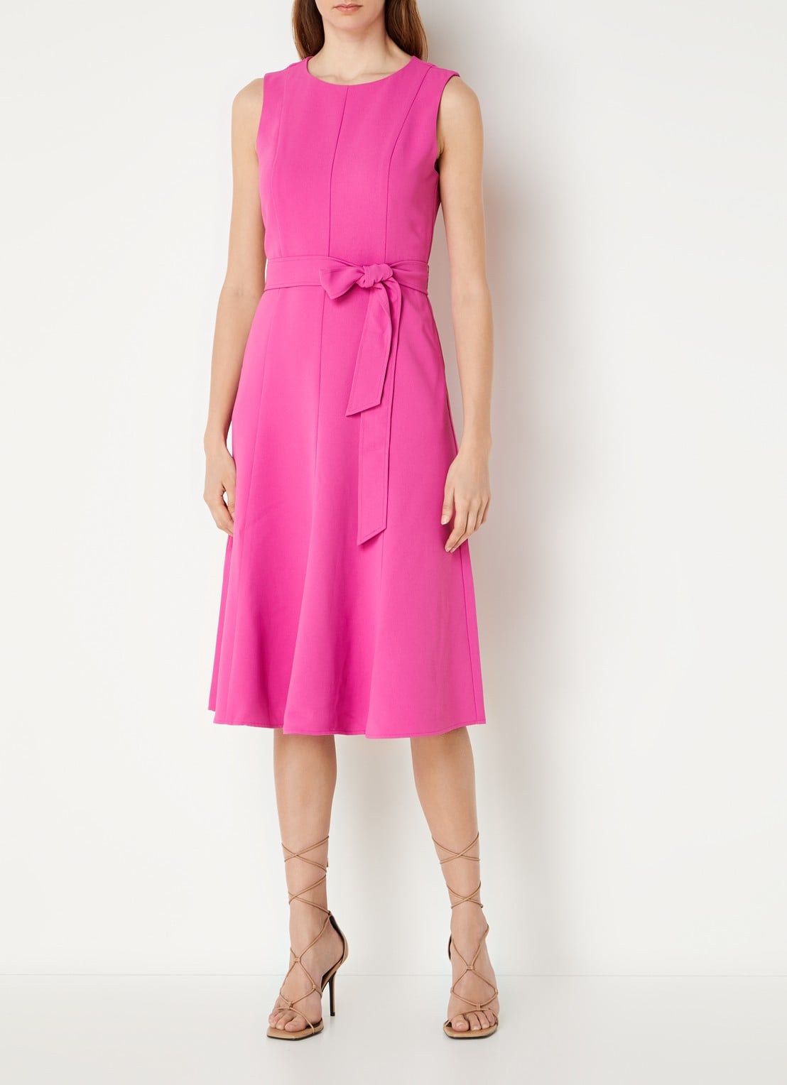 Hobbs Rory midi jurk met strikceintuur • Fuchsia • de Bijenkorf