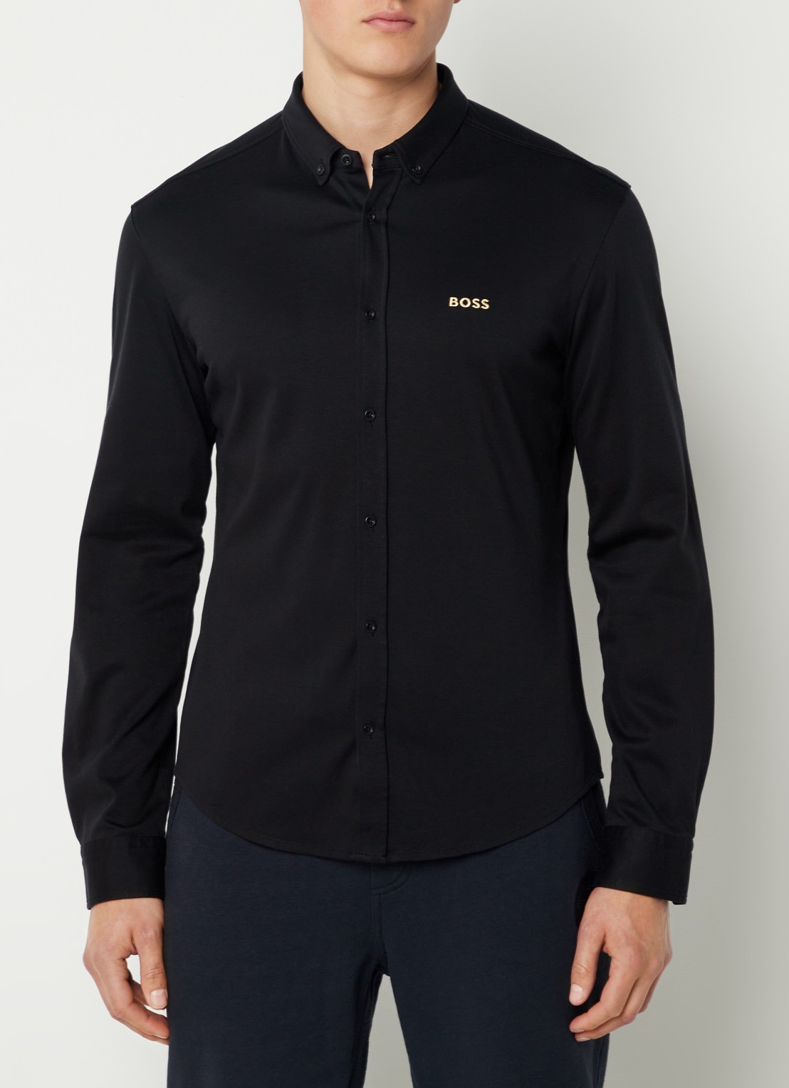 HUGO BOSS Biado regular fit fijngebreid overhemd met logoborduring ...
