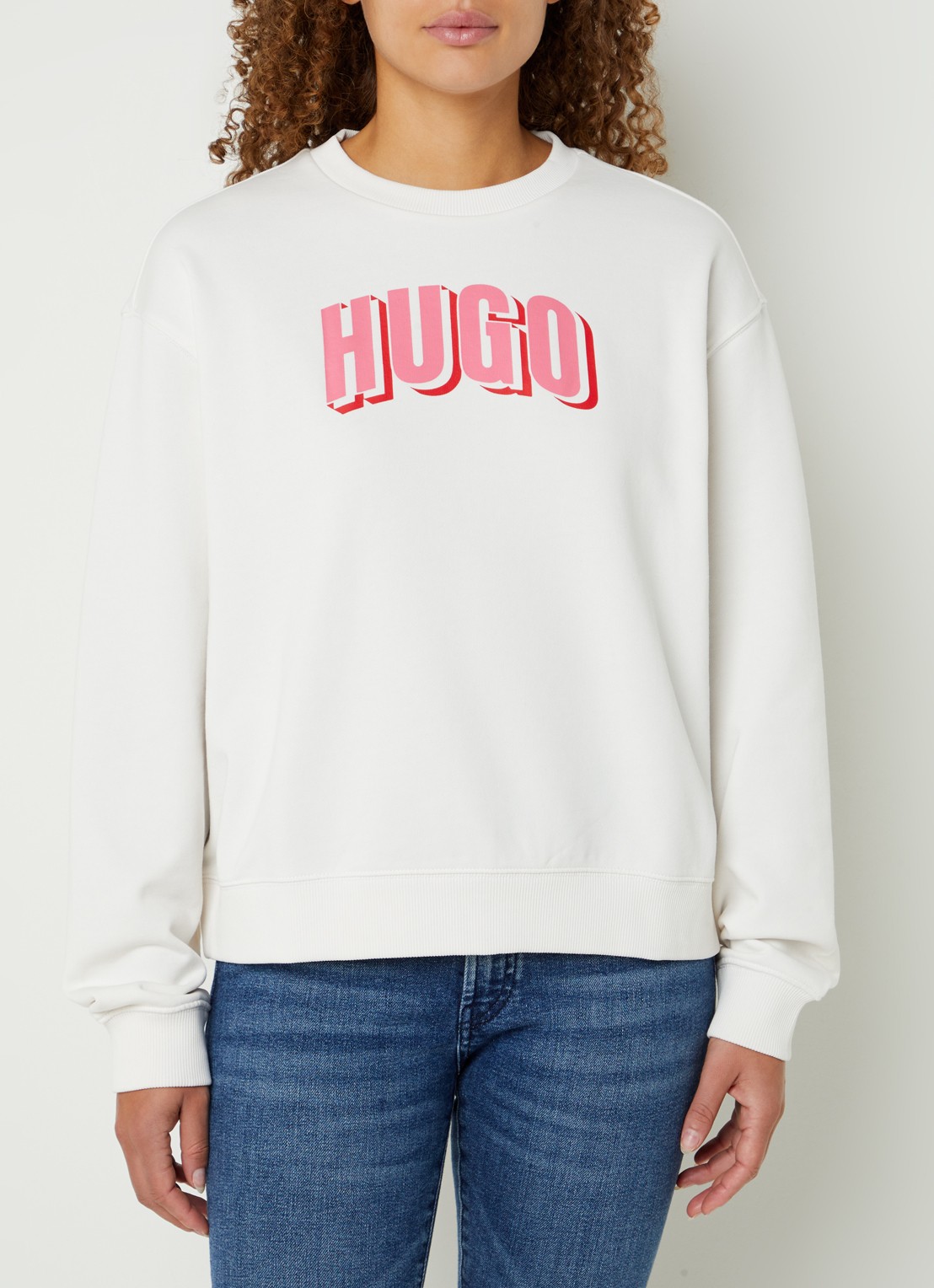 HUGO Deroxina sweater met print en verwassen afwerking • Beige • de ...