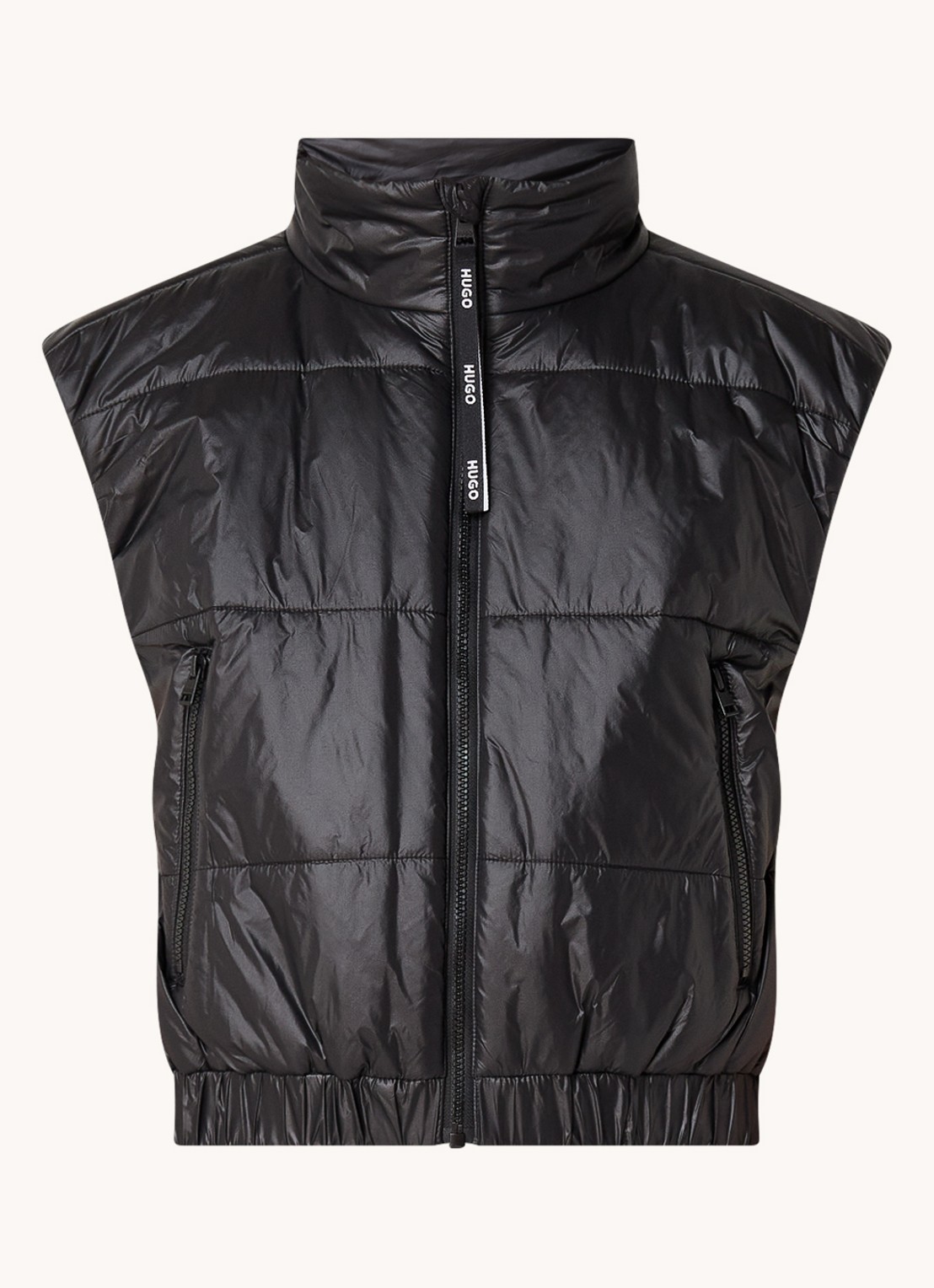 HUGO Felere cropped bodywarmer met logo en ritszakken • Zwart • de ...