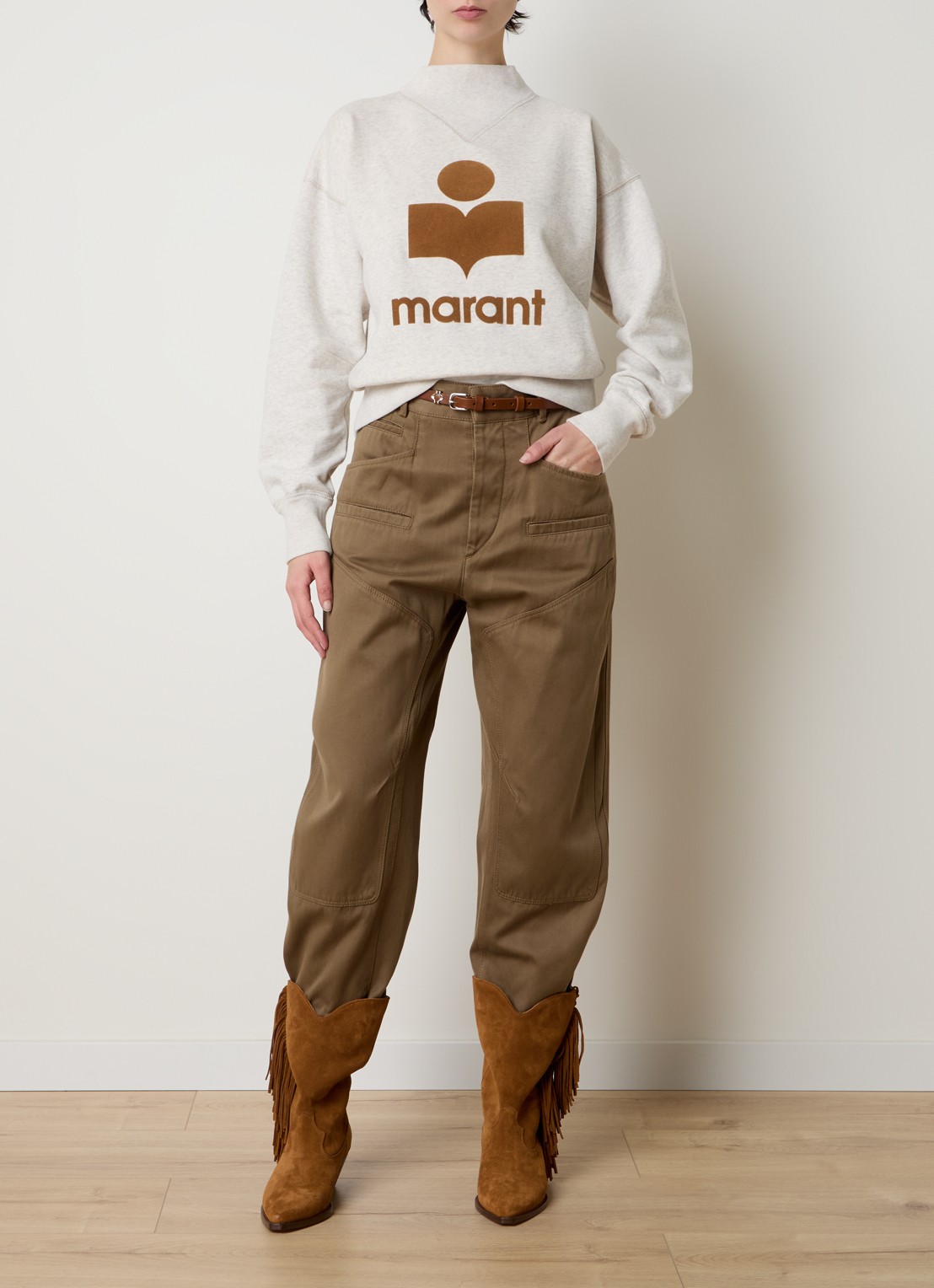 Isabel Marant Moby sweater met flock logoprint • Grijsmele • de Bijenkorf