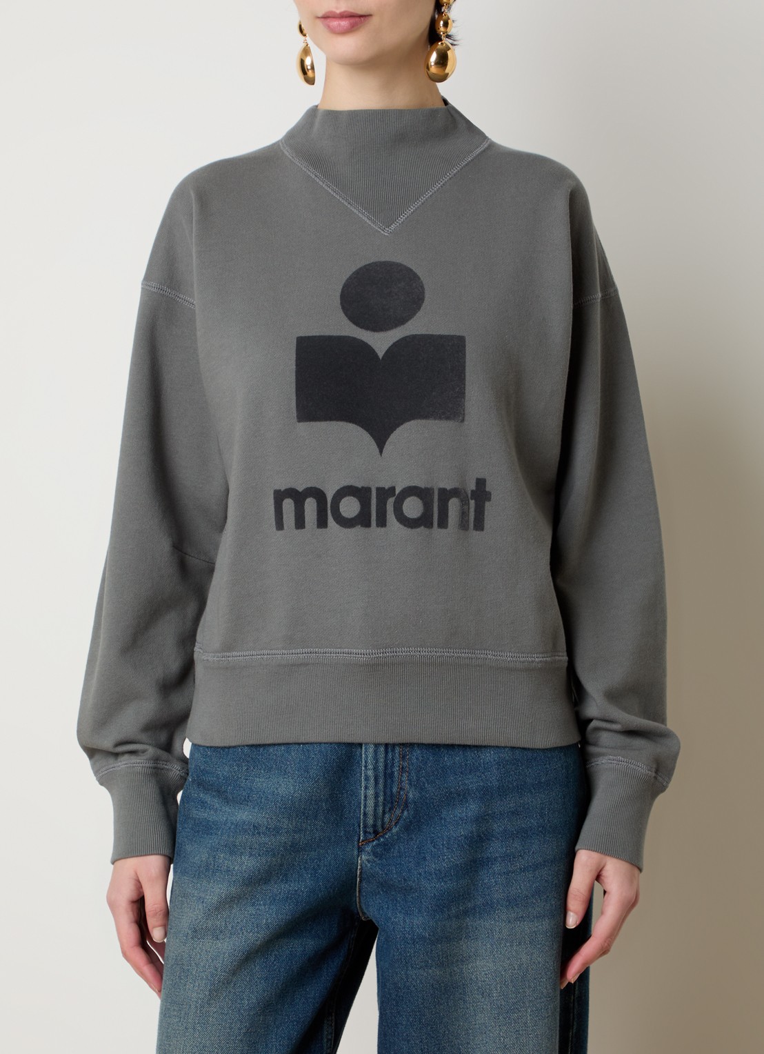 Isabel Marant Moby sweater met flock logoprint • Donkergrijs • de Bijenkorf
