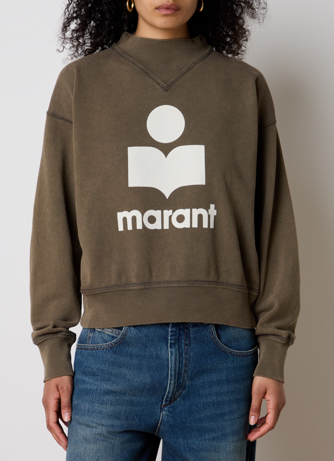 Isabel Marant Moby sweater met flock logoprint • Khaki • de Bijenkorf