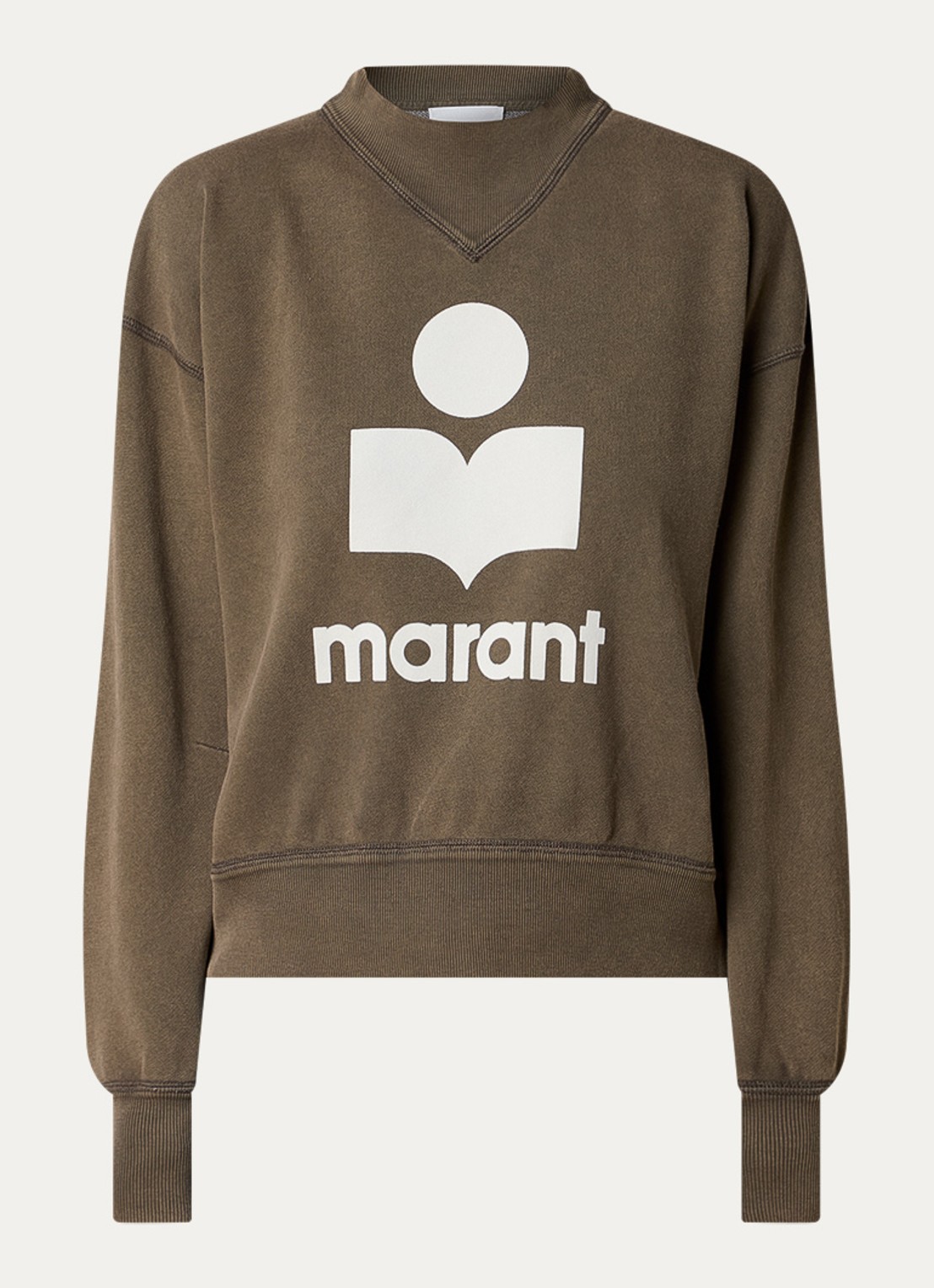 Isabel Marant Moby sweater met flock logoprint • Khaki • de Bijenkorf