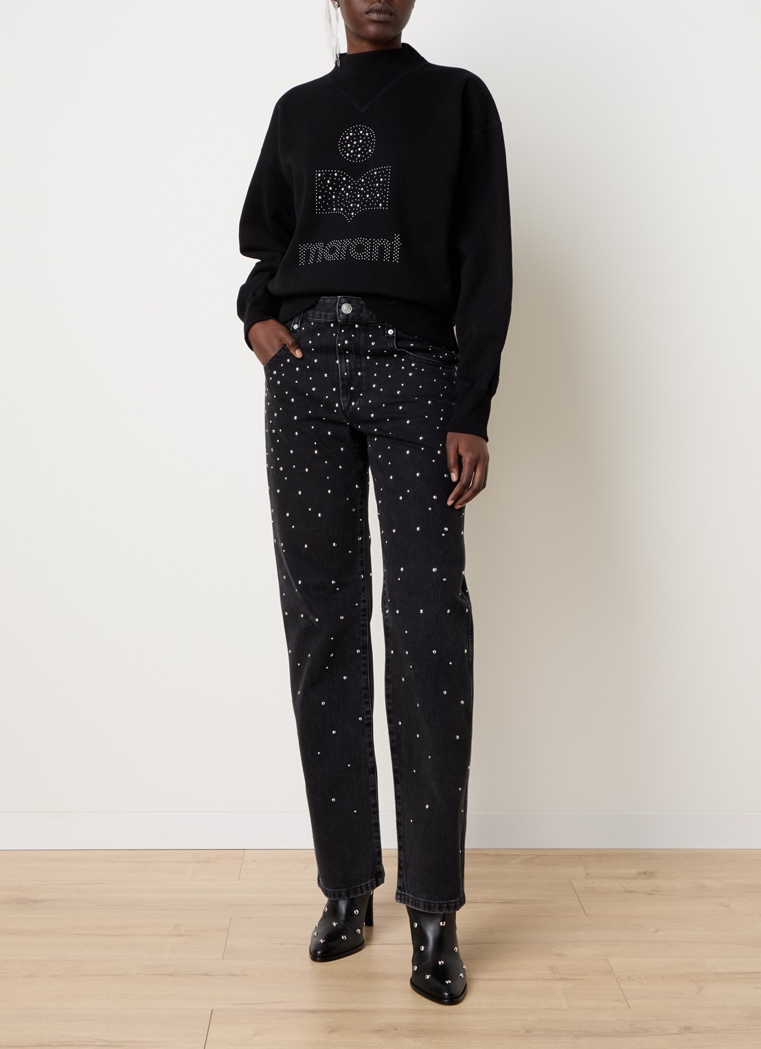 Isabel Marant Moby sweater met studs en logoprint • Zwart • de Bijenkorf