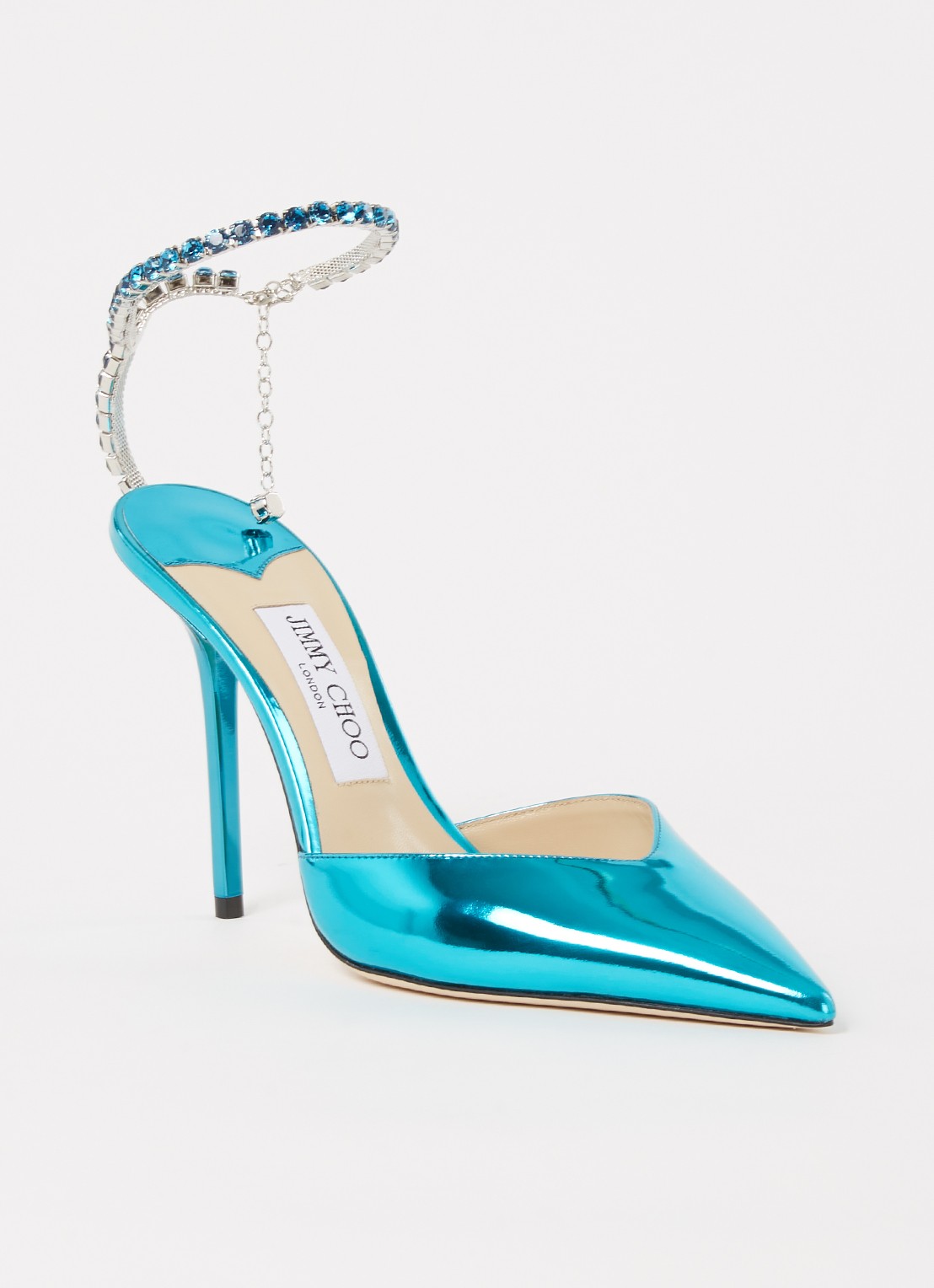 Jimmy Choo Saeda pump van leer met kristal • Turquoise • de Bijenkorf