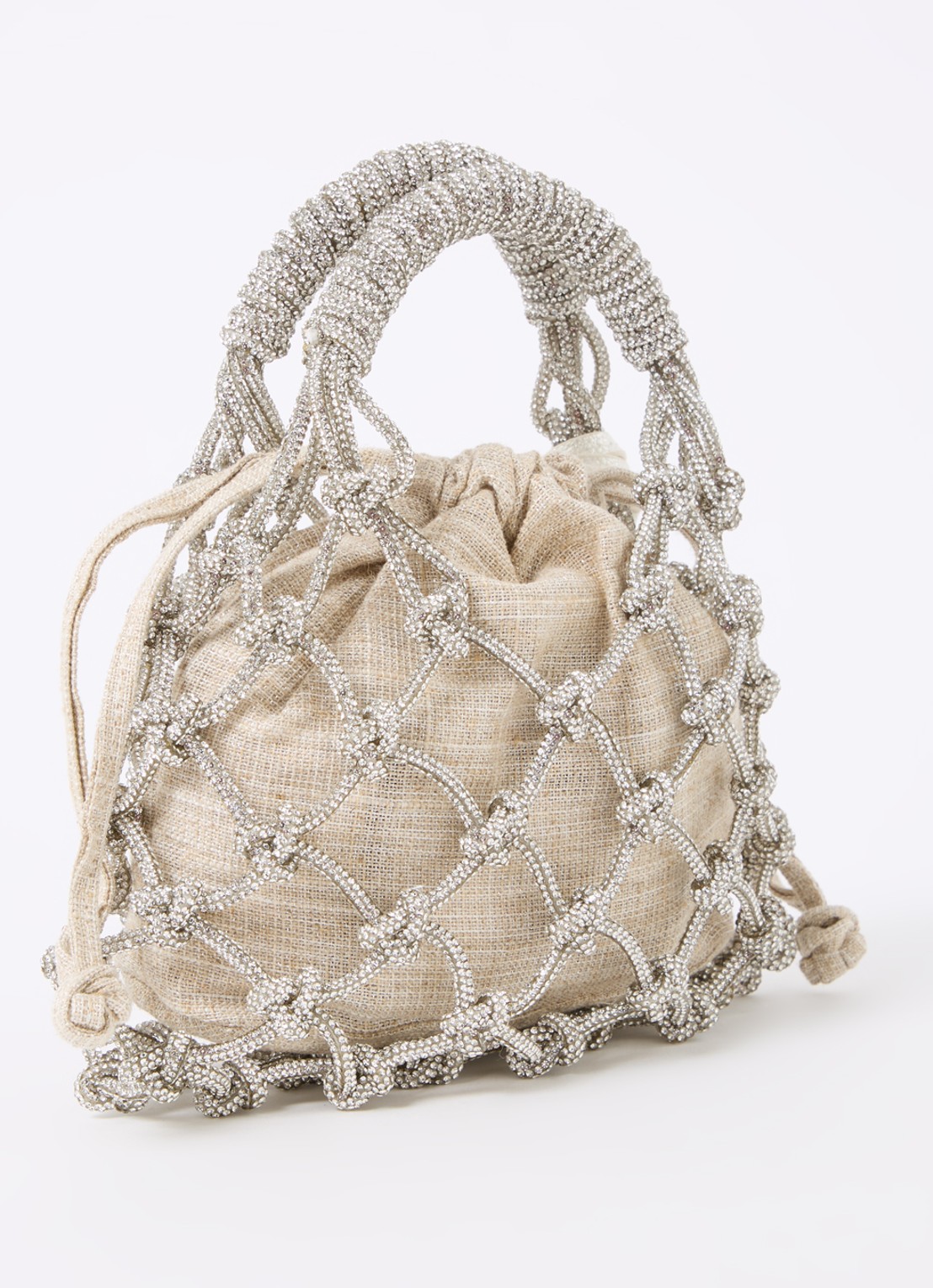Kurt Geiger Macrame Crystal S handtas van textiel met strass • Zilver ...
