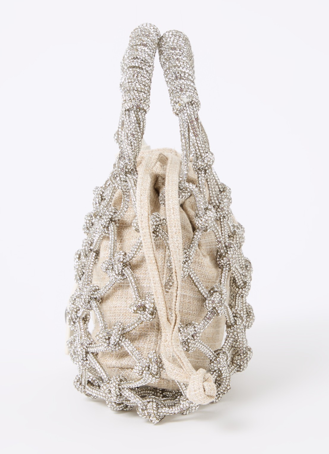 Kurt Geiger Macrame Crystal S handtas van textiel met strass • Zilver ...