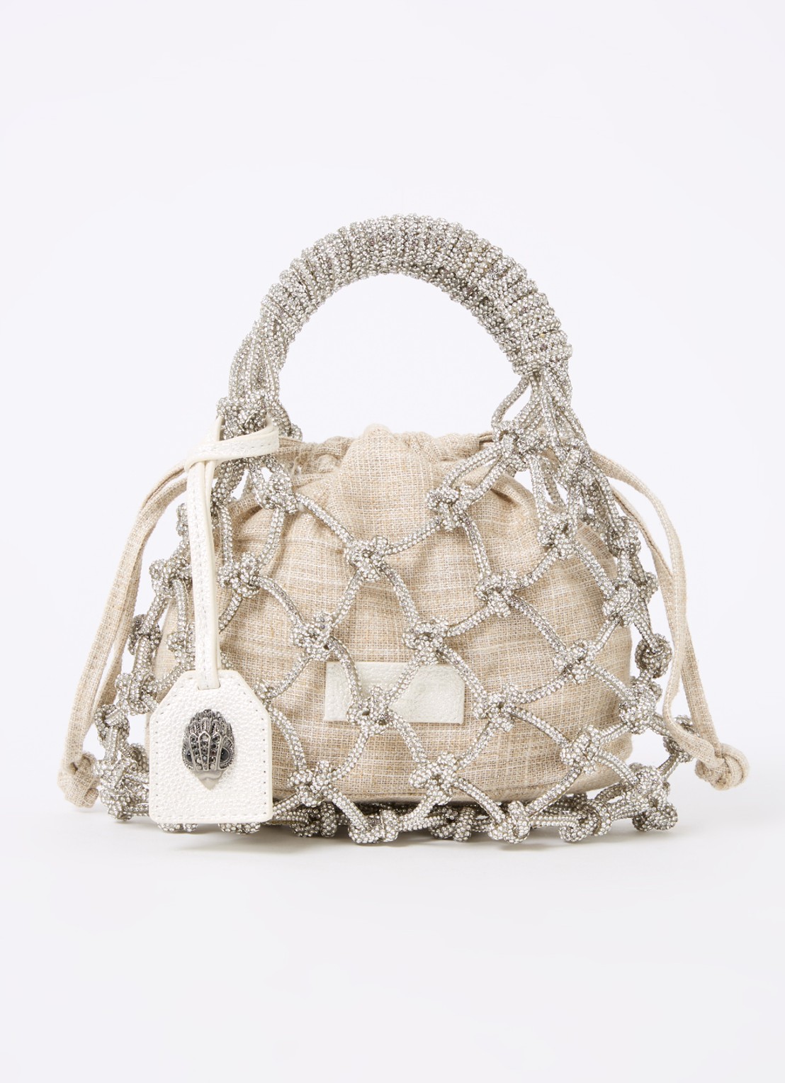 Kurt Geiger Macrame Crystal S handtas van textiel met strass • Zilver ...