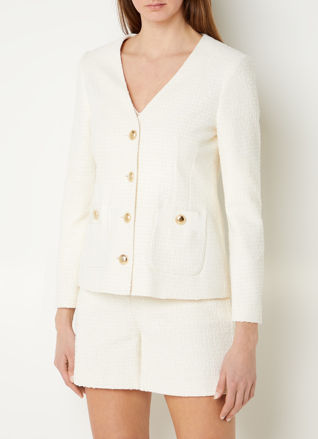 L.K.Bennett Hanna blazer met tweed-look en opgestikte zakken • Creme ...