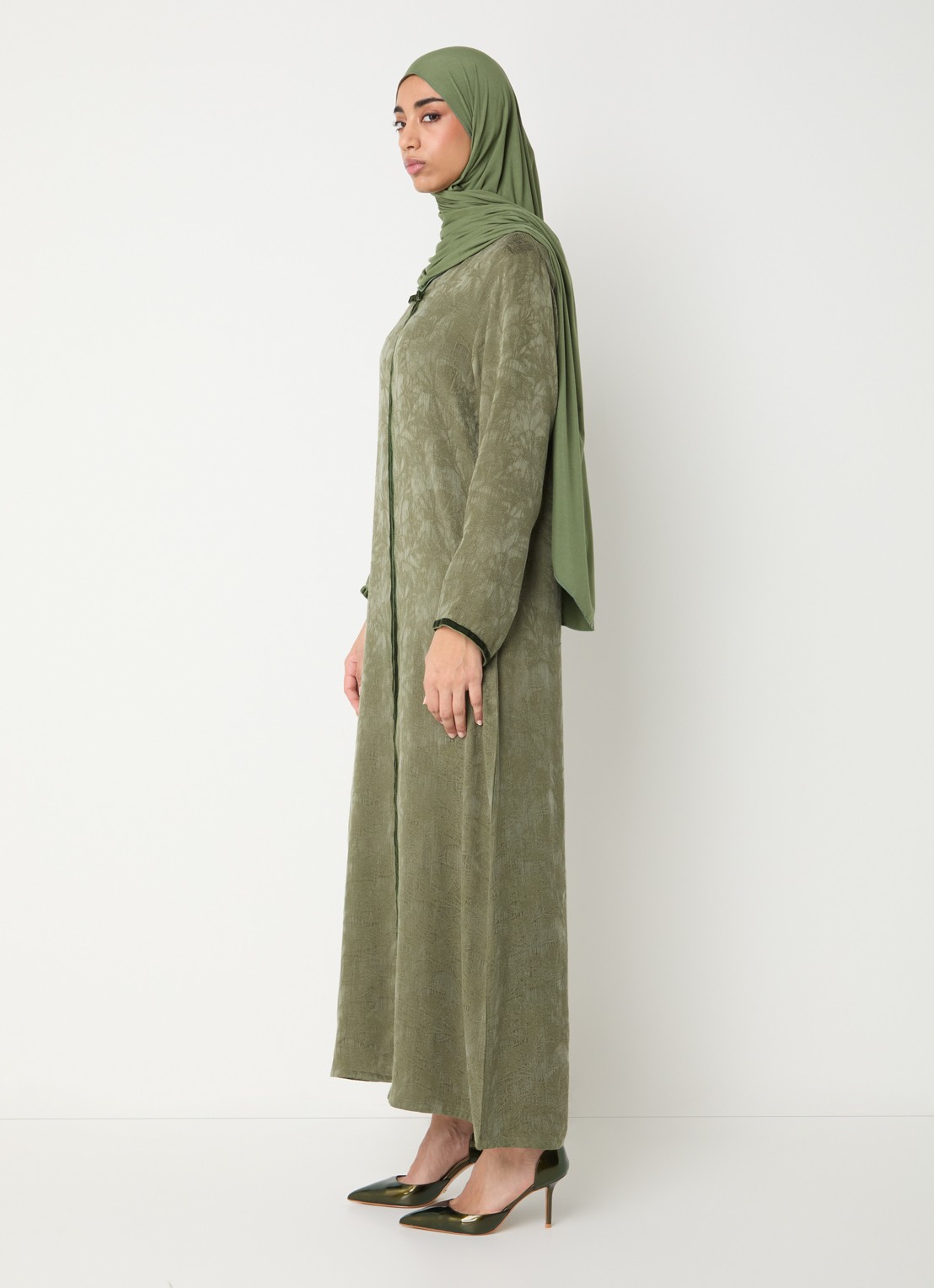 LES Atelier Rana maxi jurk met jacquard dessin • Bronsgroen • de Bijenkorf