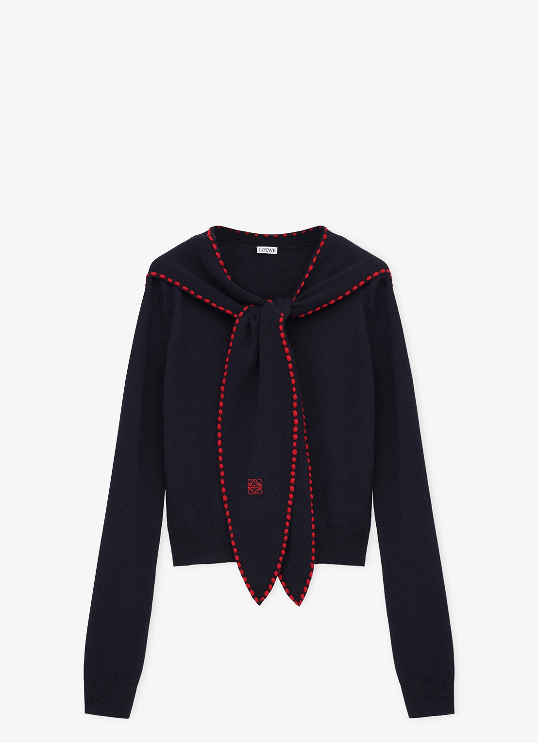 LOEWE Fijngebreide trui van wol met sjaalkraag • Donkerblauw • de Bijenkorf