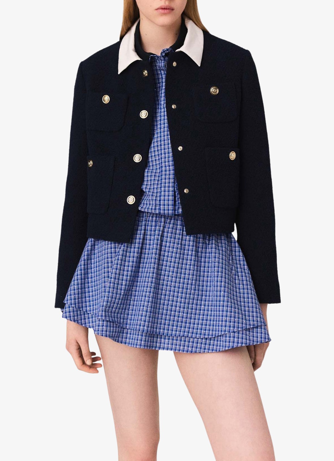 Maje Vest met tweed-look en afneembare kraag • Donkerblauw • de Bijenkorf
