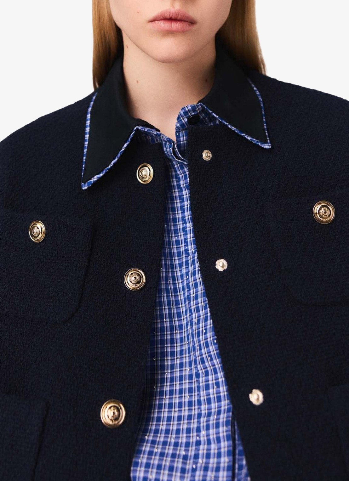 Maje Vest met tweed-look en afneembare kraag • Donkerblauw • de Bijenkorf