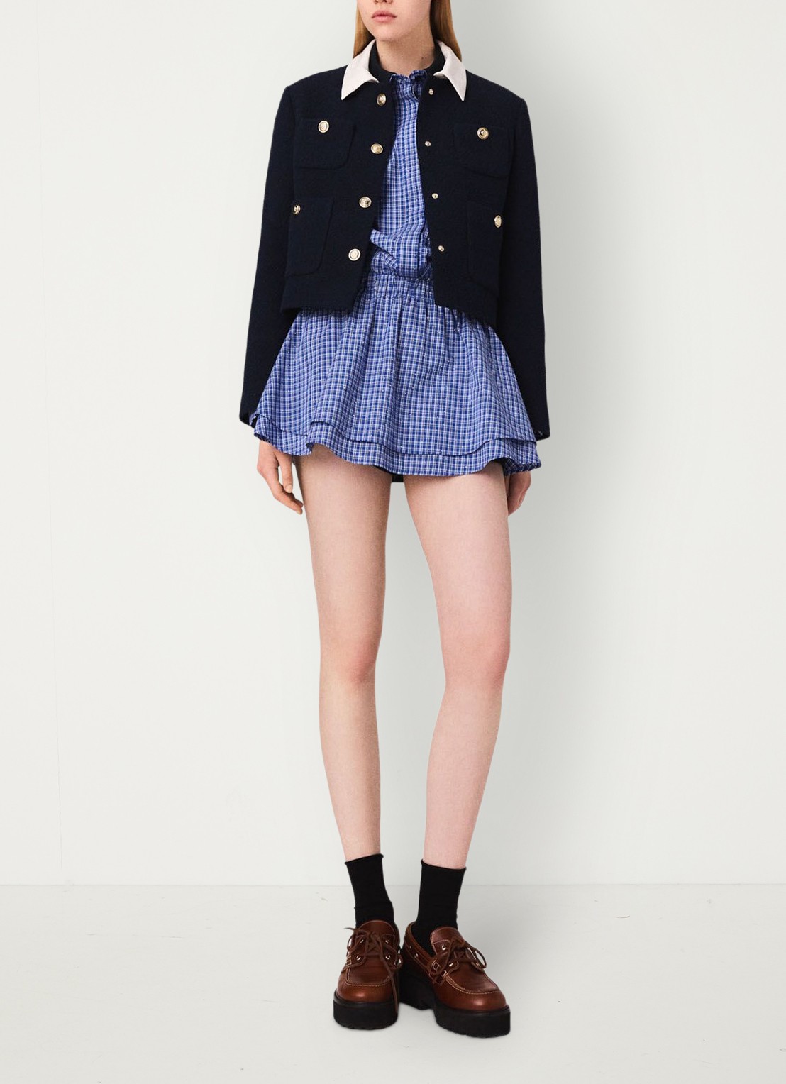 Maje Vest met tweed-look en afneembare kraag • Donkerblauw • de Bijenkorf