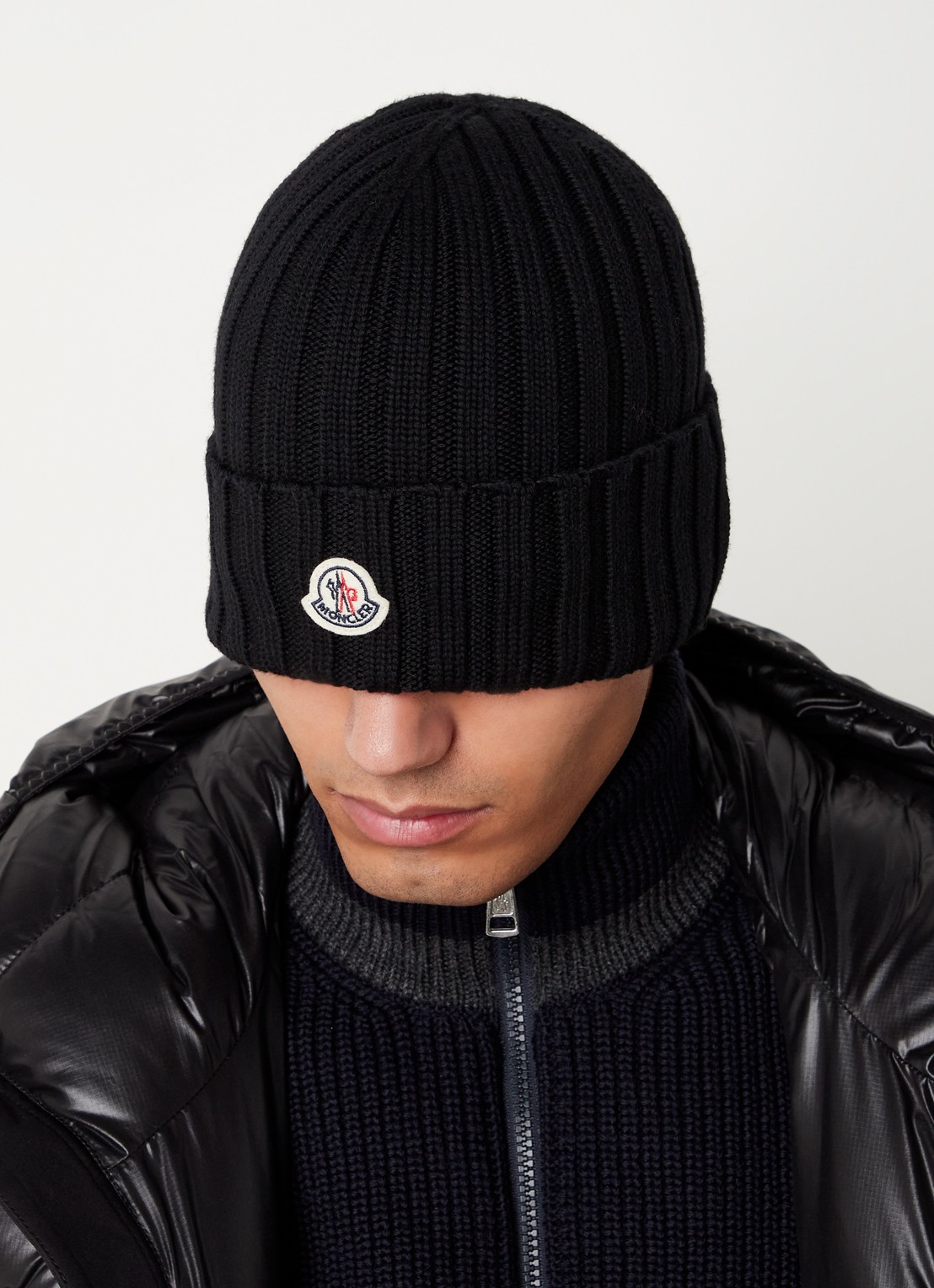 Moncler Berretto ribgebreide muts van wol • Zwart • de Bijenkorf