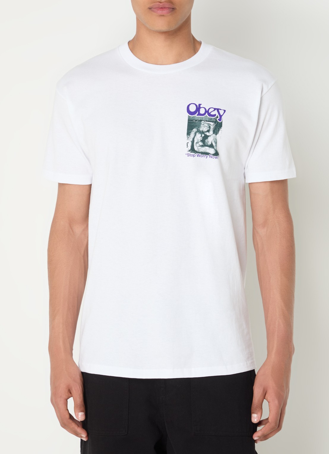 Obey Stop Worry Now T-shirt met logo- en backprint • Wit • de Bijenkorf