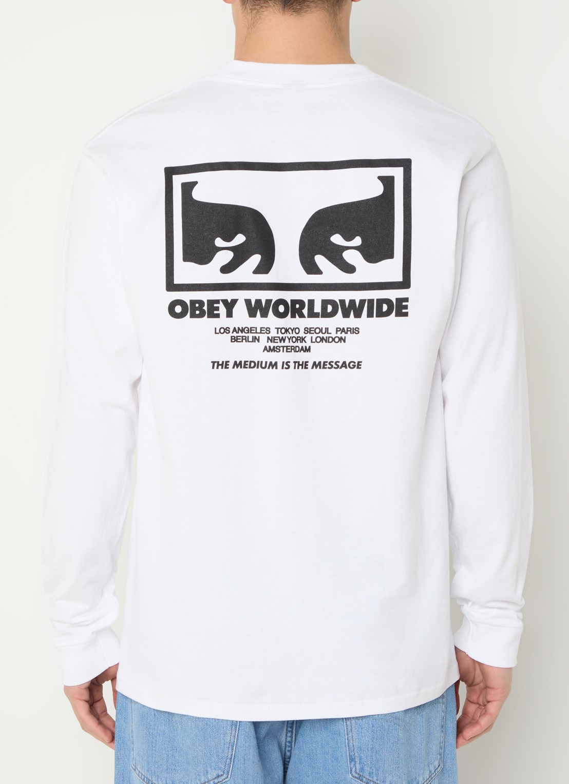 Obey The Medium Is The Message longsleeve met logo- en backprint • Wit ...