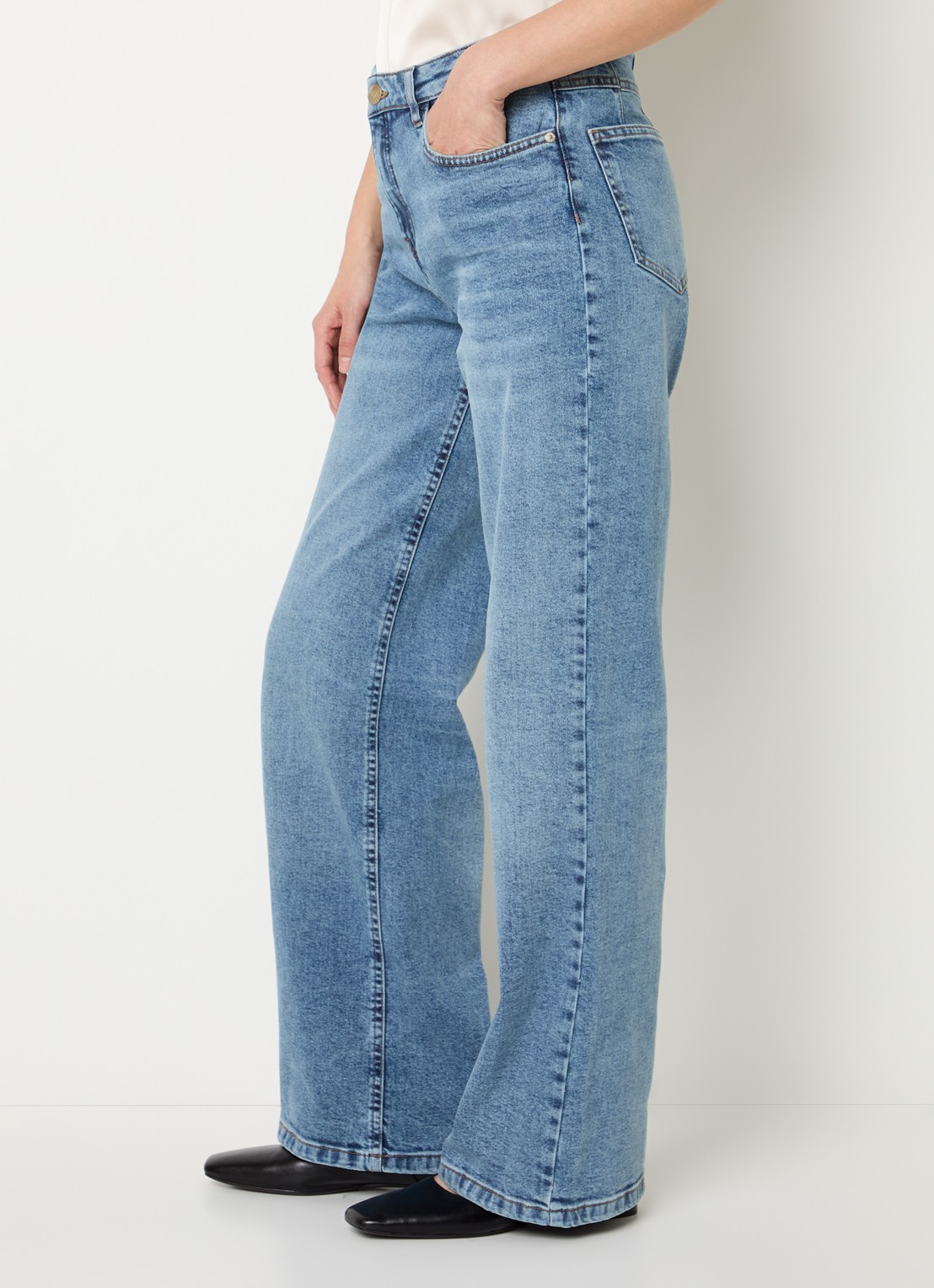 OPUS Miva high waist wide leg jeans met medium wassing • Indigo • de ...