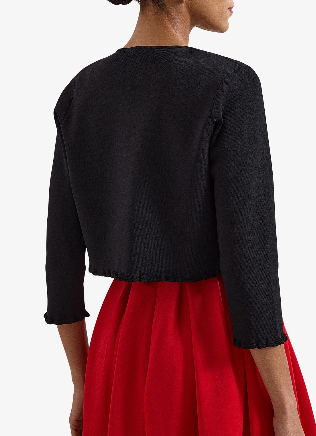 Phase Eight Mimi fijngebreid cropped vest met ruches • Zwart • de Bijenkorf