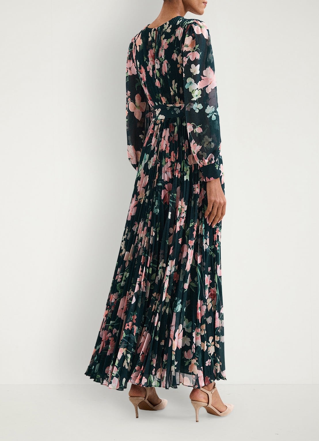 Phase Eight Petite Rosa maxi jurk met plooien en print • Donkergroen ...