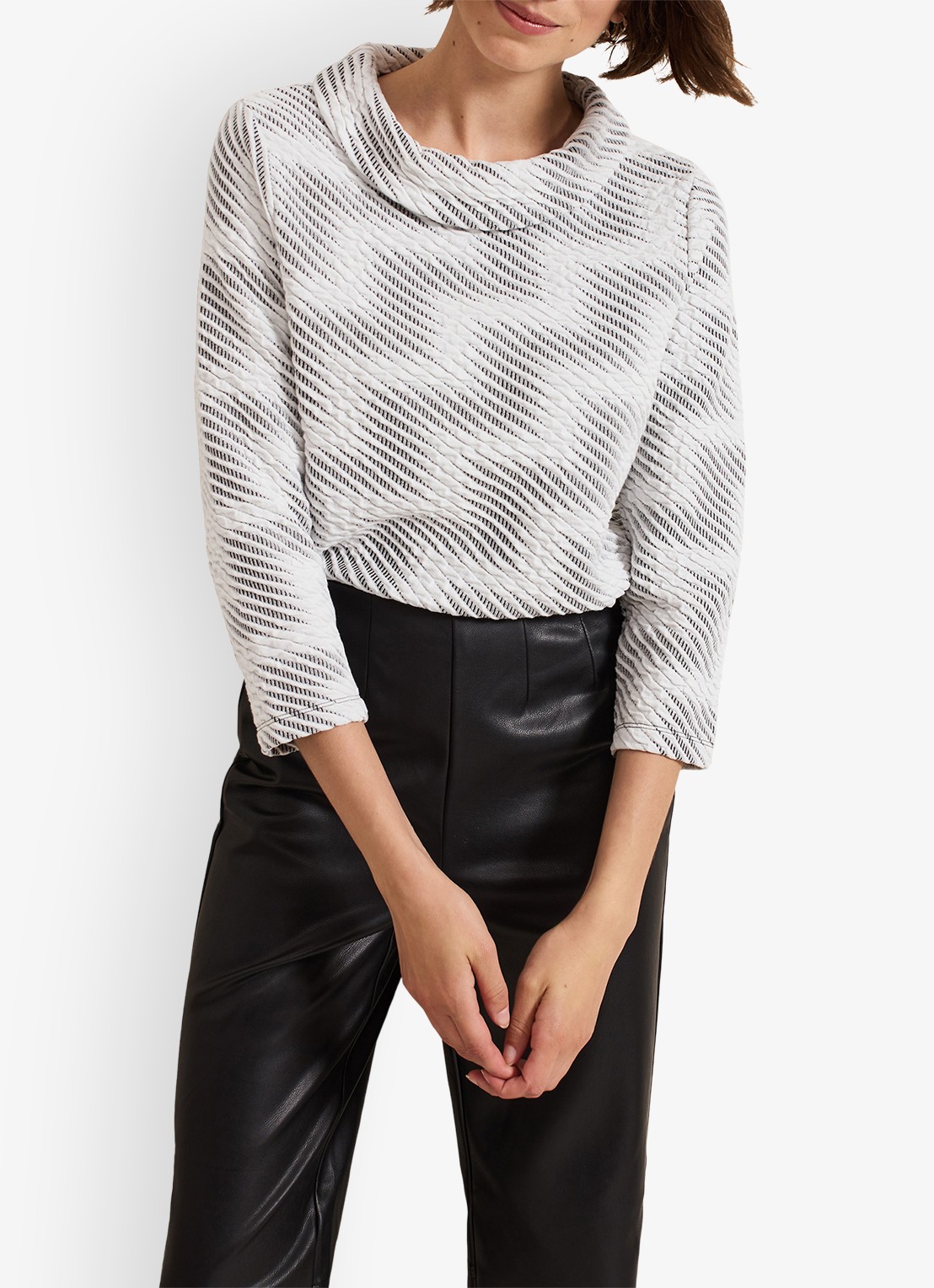 Phase Eight Rena top met pied-de-poule dessin en structuur • Ivoor • de ...