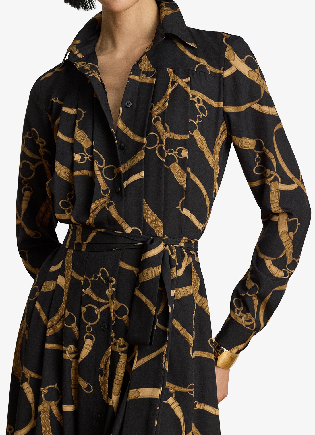 Ralph Lauren Midi blousejurk met print en strikceintuur • Birch Tan ...