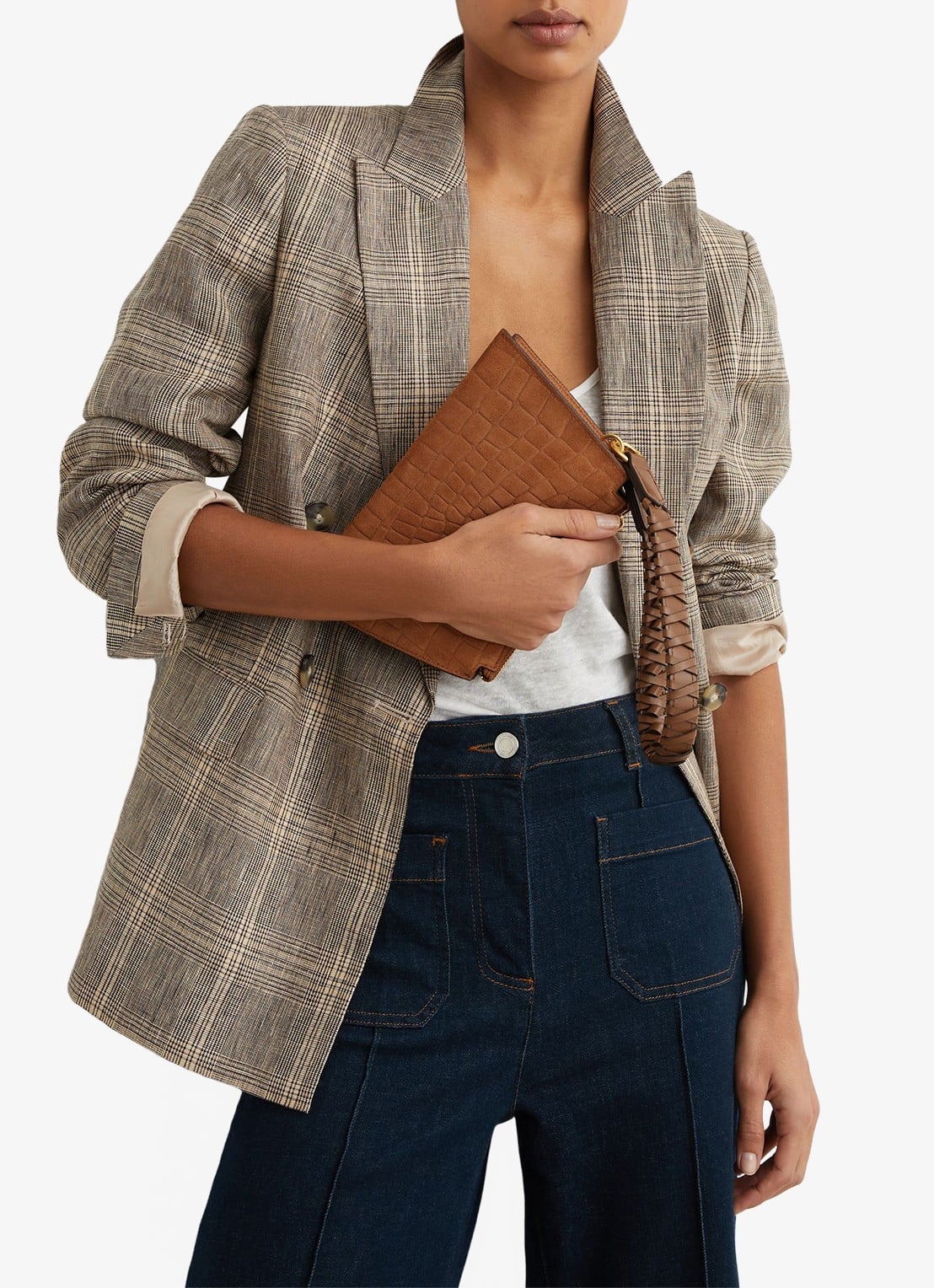 Reiss Avery schoudertas met suède details en crocostructuur • Tan ...