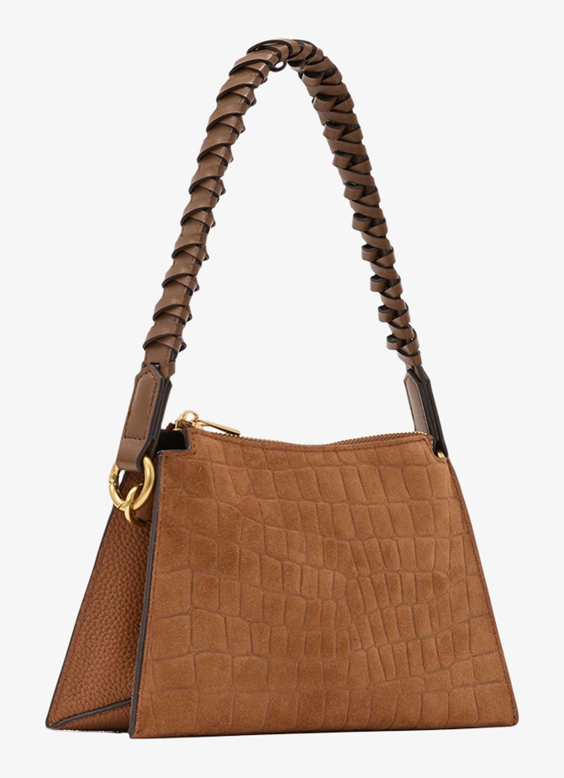 Reiss Avery schoudertas met suède details en crocostructuur • Tan ...