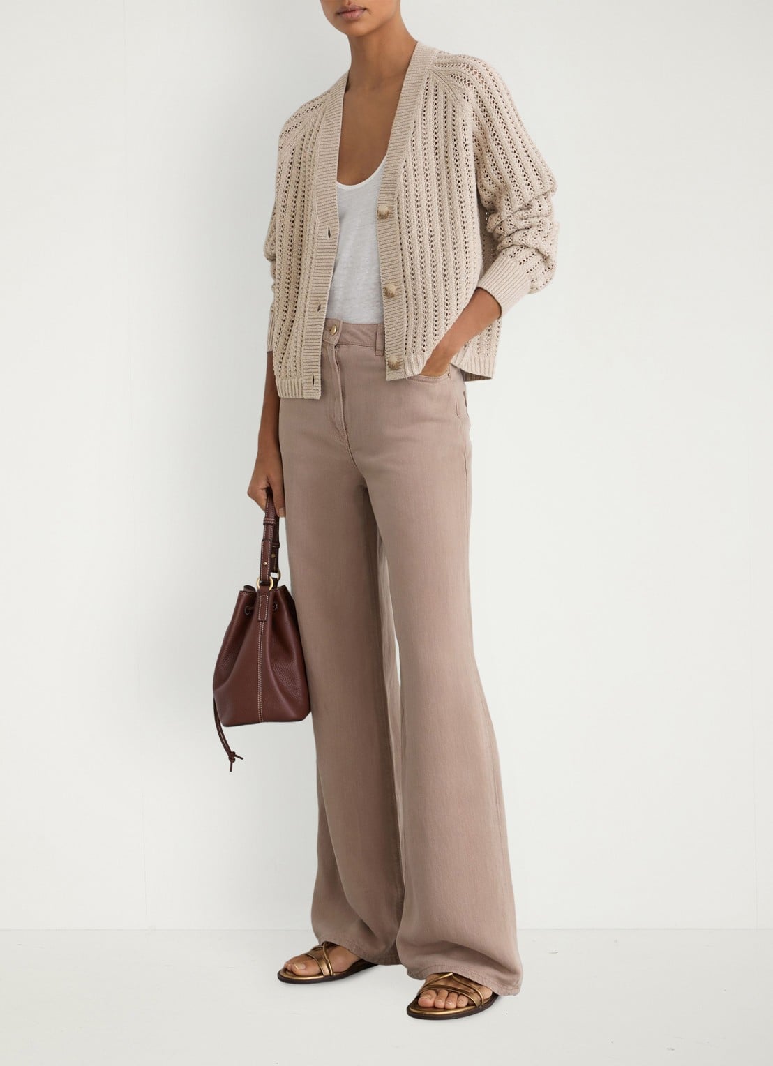 Reiss Constance opengebreid vest in linnenblend • Neutral / Beige • de ...