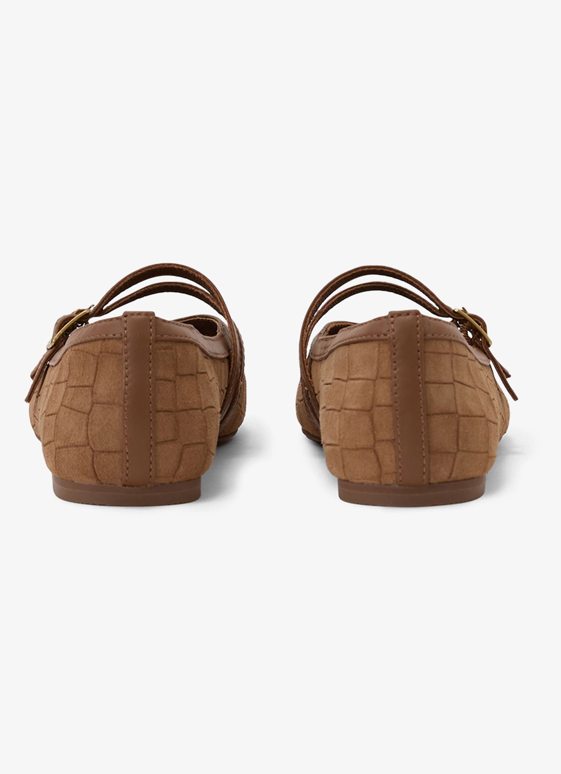 Reiss Eliza ballerina van suède met crocostructuur en gespdetail • Tan ...