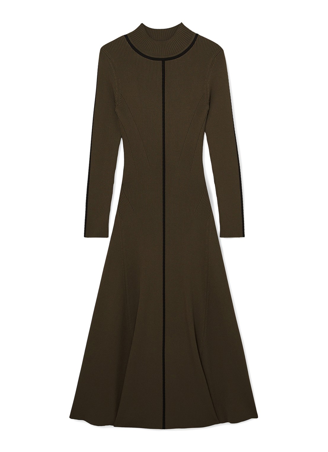 Reiss Polly midi ribgebreide jurk met opstaande kraag • Bronsgroen • de ...