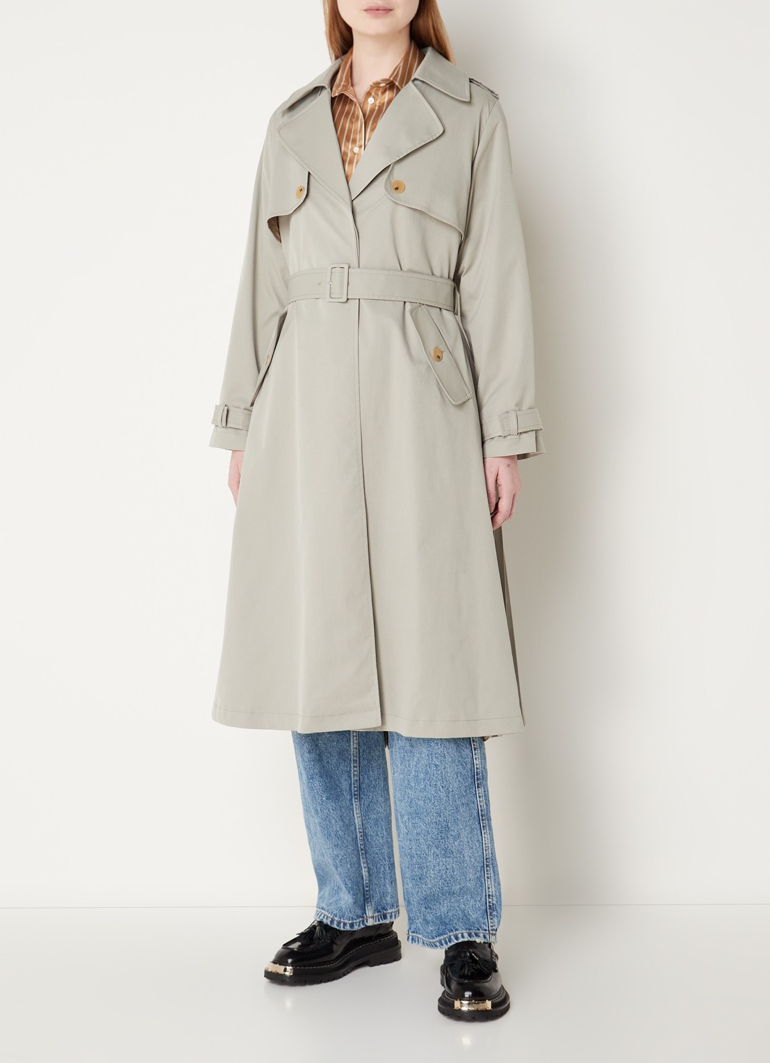 Sandro Jacob trench coat met strikceintuur • Khaki • de Bijenkorf