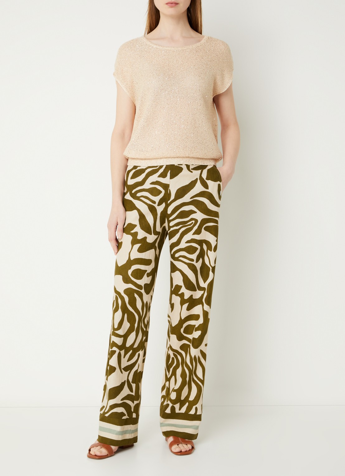 Xandres Phocas high waist straight fit pantalon in linnenblend met ...
