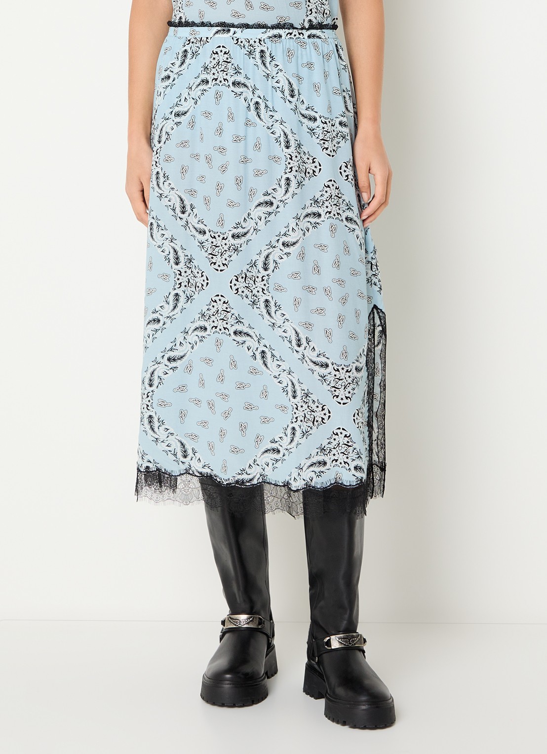 Zadig&Voltaire Jarvis midi rok met paisley dessin en split • Lichtblauw ...