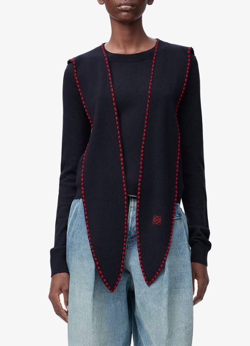 LOEWE Fijngebreide trui van wol met sjaalkraag • Donkerblauw • de Bijenkorf