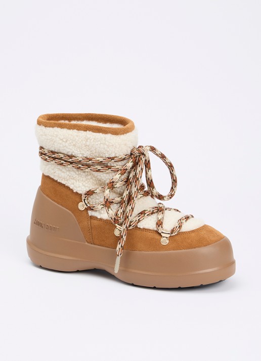 Moon Boot Luna snowboot van suède met details van teddy • Camel • de ...