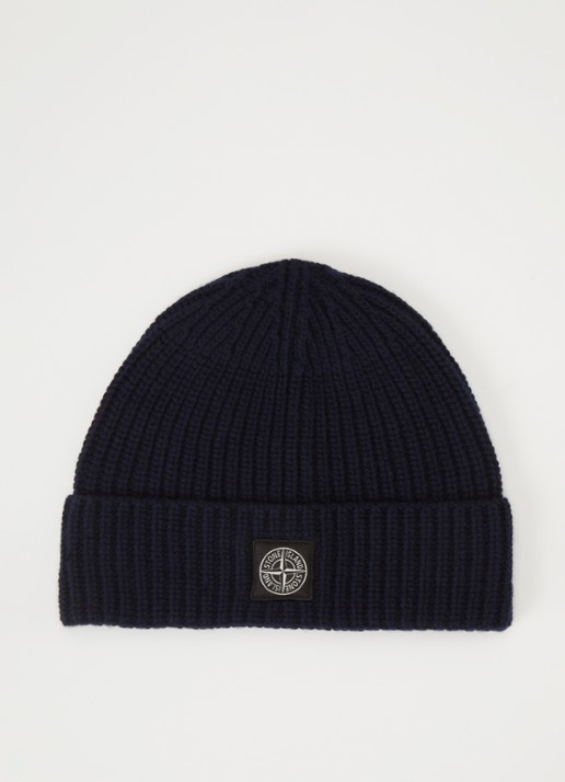 Stone Island S00B4 grofgebreide muts met logo • Donkerblauw • de Bijenkorf