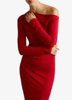 Reiss BECKY Off-The-Shoulder Jersey Midi Dress • Rood • de Bijenkorf